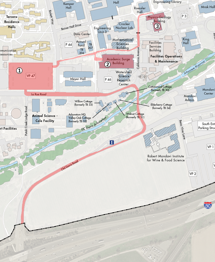 Directions to UC Davis and Visitor Lot 47 ("1")