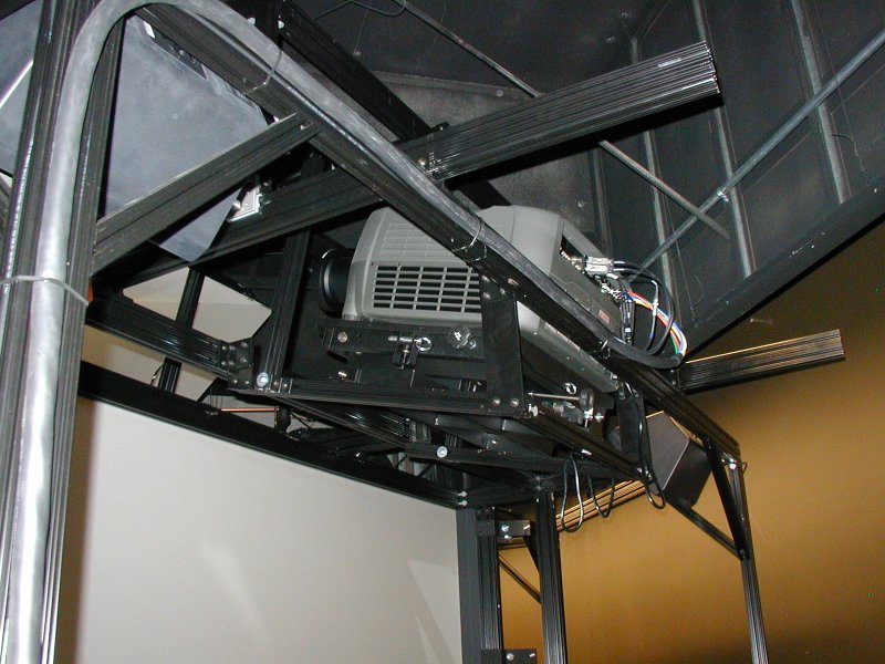 A view of the floor projector hanging above the rear screen. The floor ...